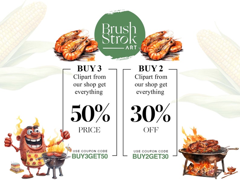 Grill Clipart Pack, Watercolor Barbecue Party, Summer Picnic, Food ...