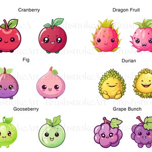 Cute Fruit Clipart, Happy Fruits, Pineapple Clipart, Red Apple, Smiling ...