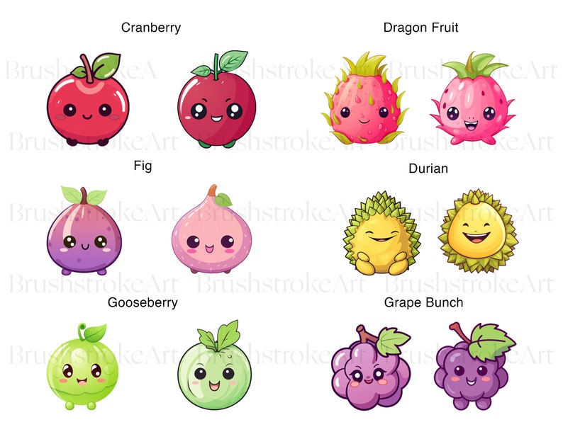 Cute Fruit Clipart, Happy Fruits, Pineapple Clipart, Red Apple, Smiling ...
