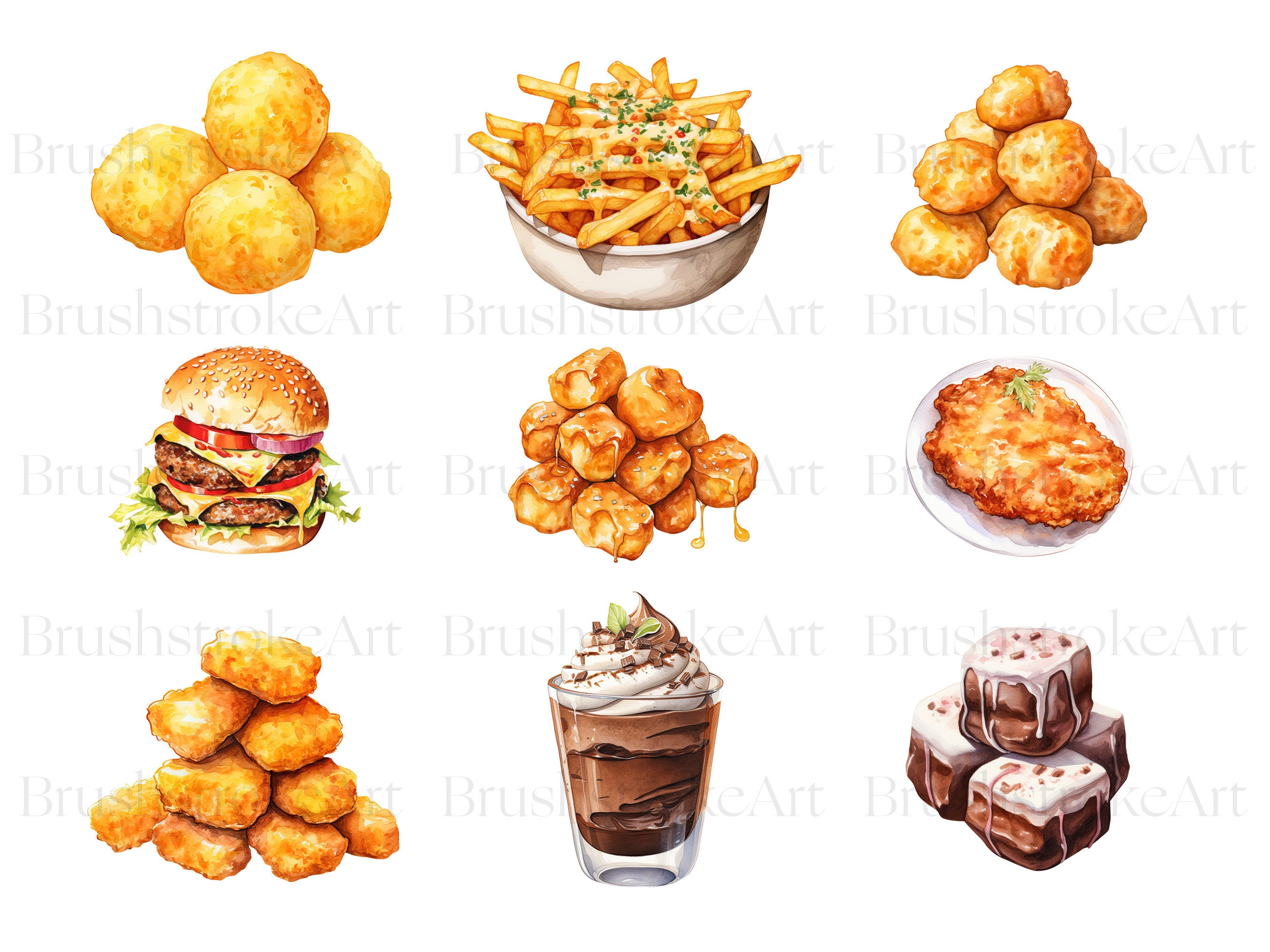 Junk Food Clipart, Watercolor Dessert, Donut, Pizza, Soda, Drinks ...
