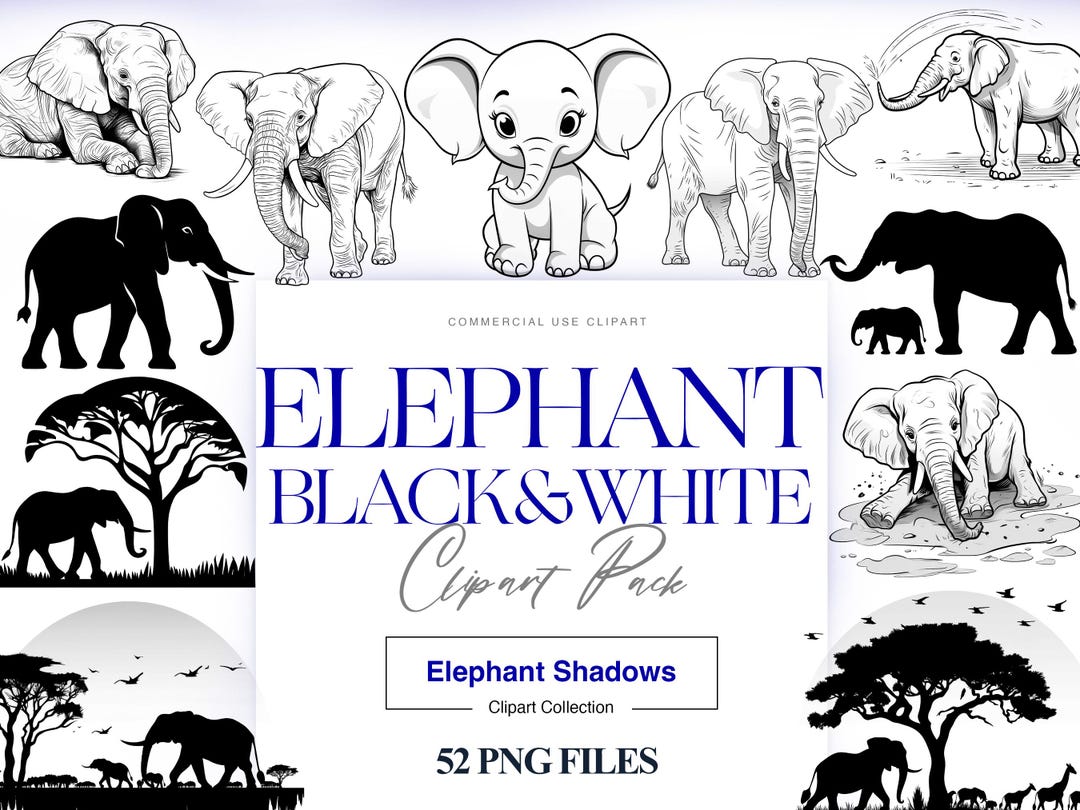 Elephant Silhouette Clipart, Cute Baby Elephant PNG, Safari Animal ...