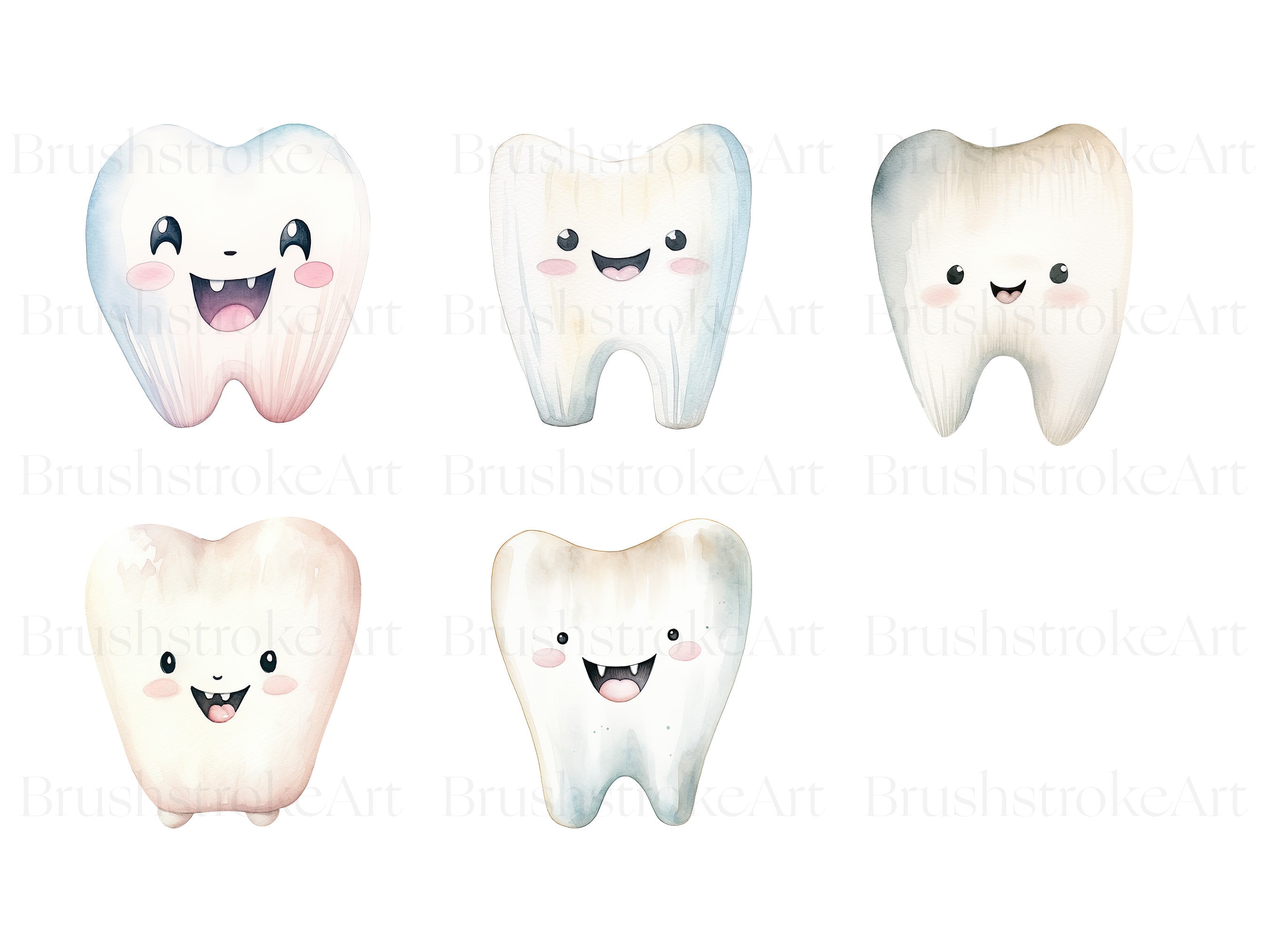 Watercolor Tooth Clipart, First Tooth, Cute Teeth, Children's Kawaii ...