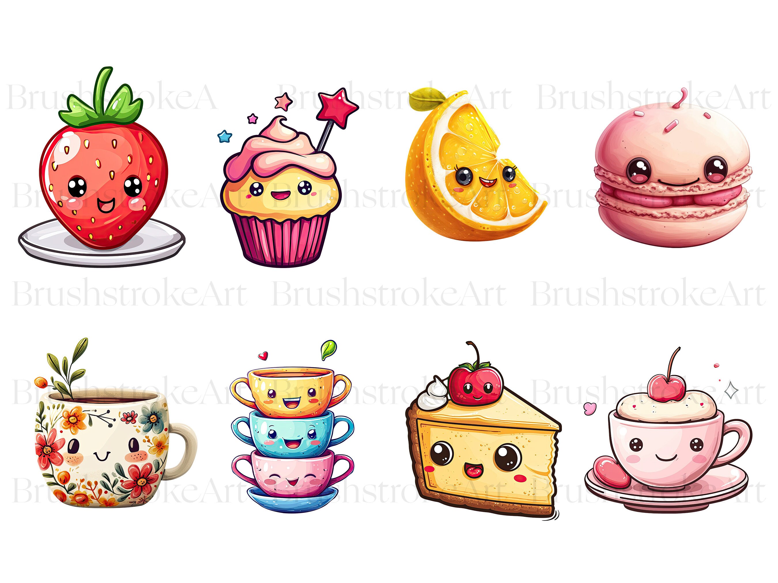Watercolor Kawaii Tea Clipart, Teapot, Sugar Cubes, Kawaii Cupcake ...