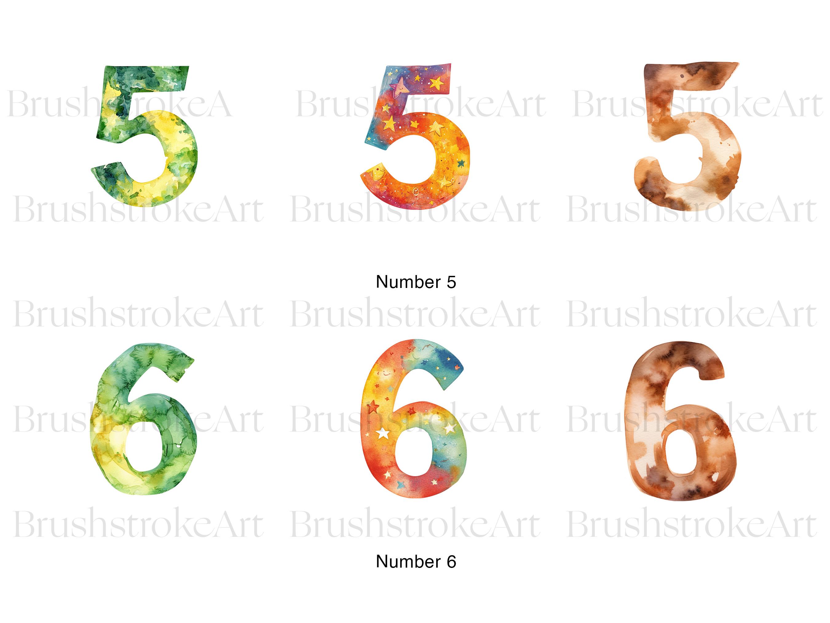 Watercolor Number Clipart, Colorful Numbers PNG, 1-10 Clipart ...