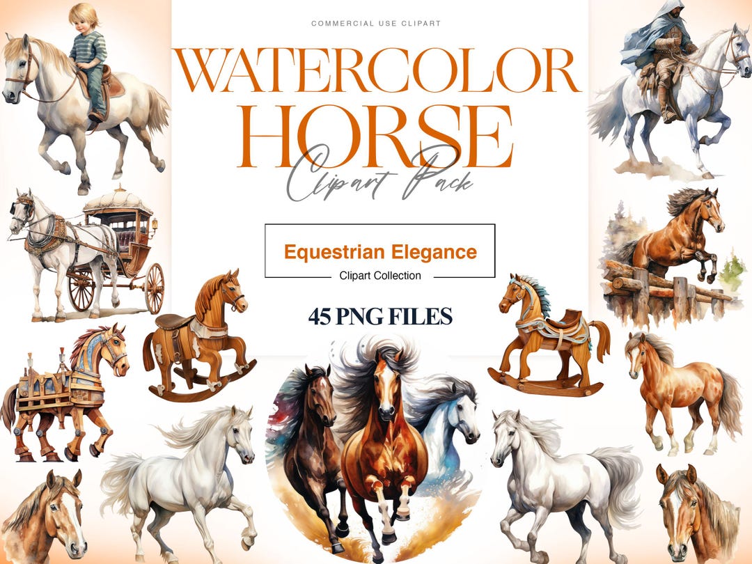 Watercolor Horse Clipart, Farm Animal, Brown Horse PNG, Trojan Horse ...
