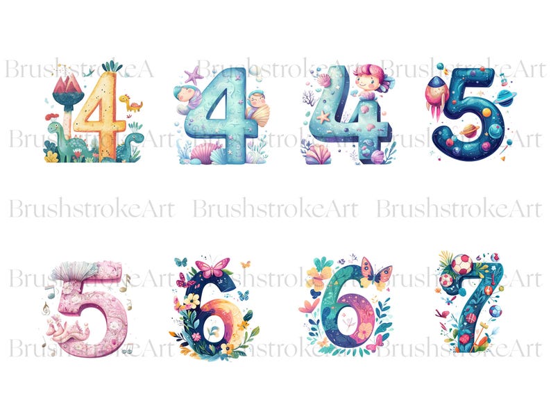 Watercolor Numbers Clipart, Birthday Numbers, Party, Colorful Numbers ...
