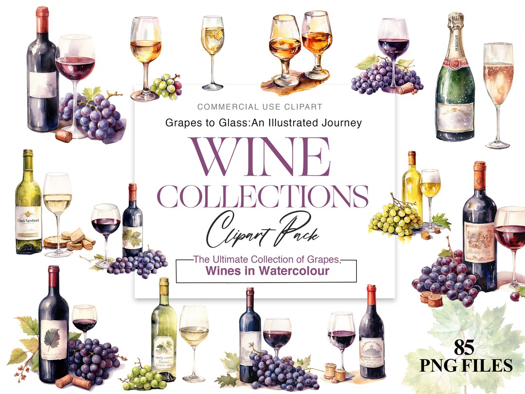 Wine Clipart Collection – Watercolor Grapes & Wine Designs (PNG) - Etsy