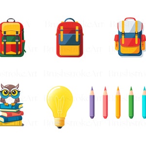 Watercolor School Clipart, Back to School, Backpack PNG, School ...