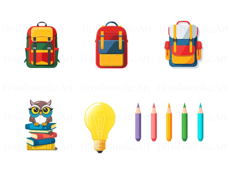 Watercolor School Clipart, Back to School, Backpack PNG, School ...