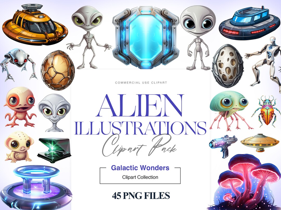 45 Alien Clipart, Cute Alien Baby, UFO Clipart, Spaceship, Green Alien ...