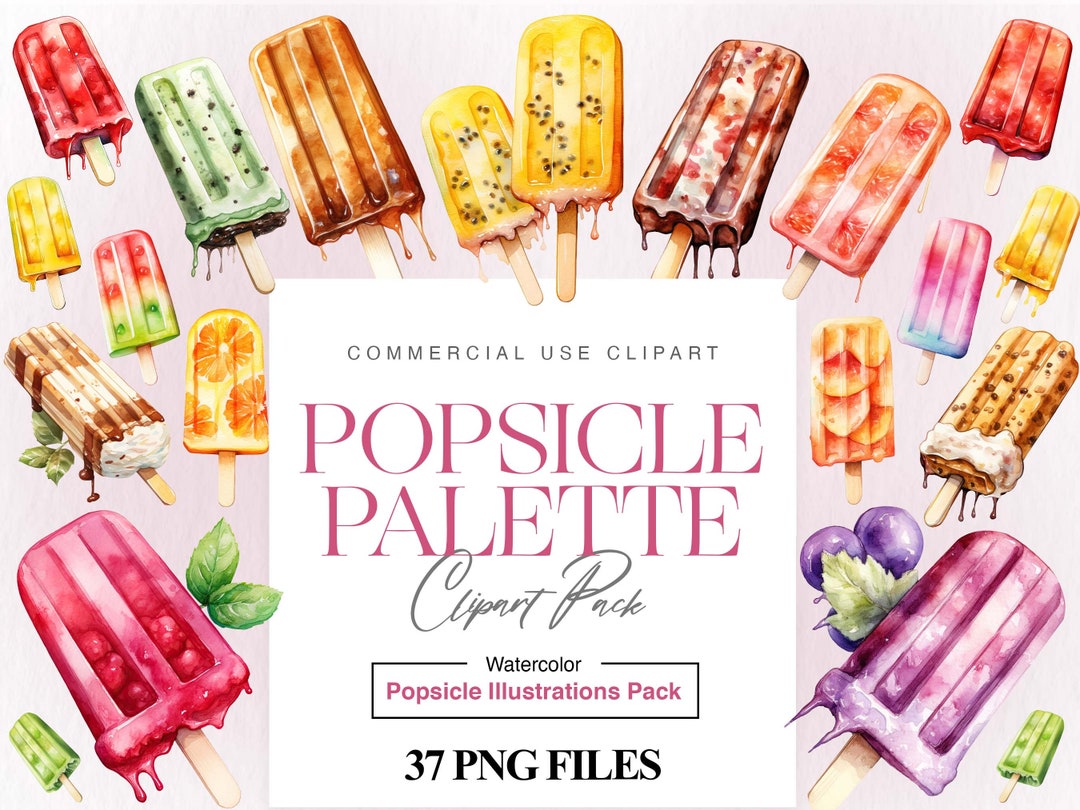 Watercolor Popsicle Clipart, Ice Cream, Strawberry Popsicle, Ice Pop ...