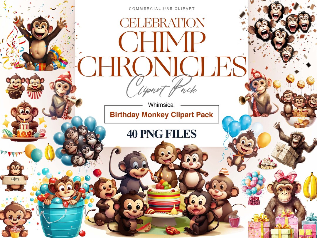 Watercolor Birthday Monkey Clipart, Monkey Nursery, Chimpanzee, Zoo ...