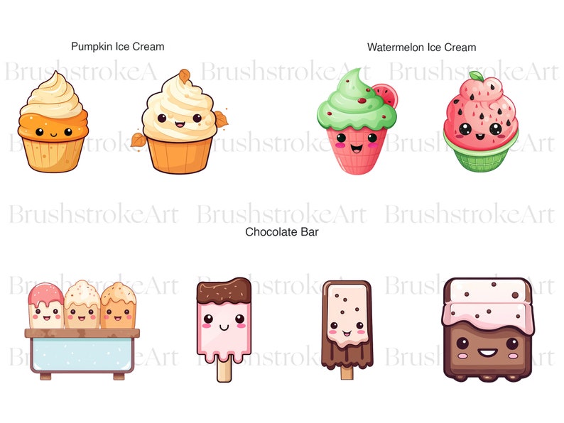 Cute Ice Cream Clipart, Strawberry Ice Cream, Kawaii, Happy Ice Cream ...