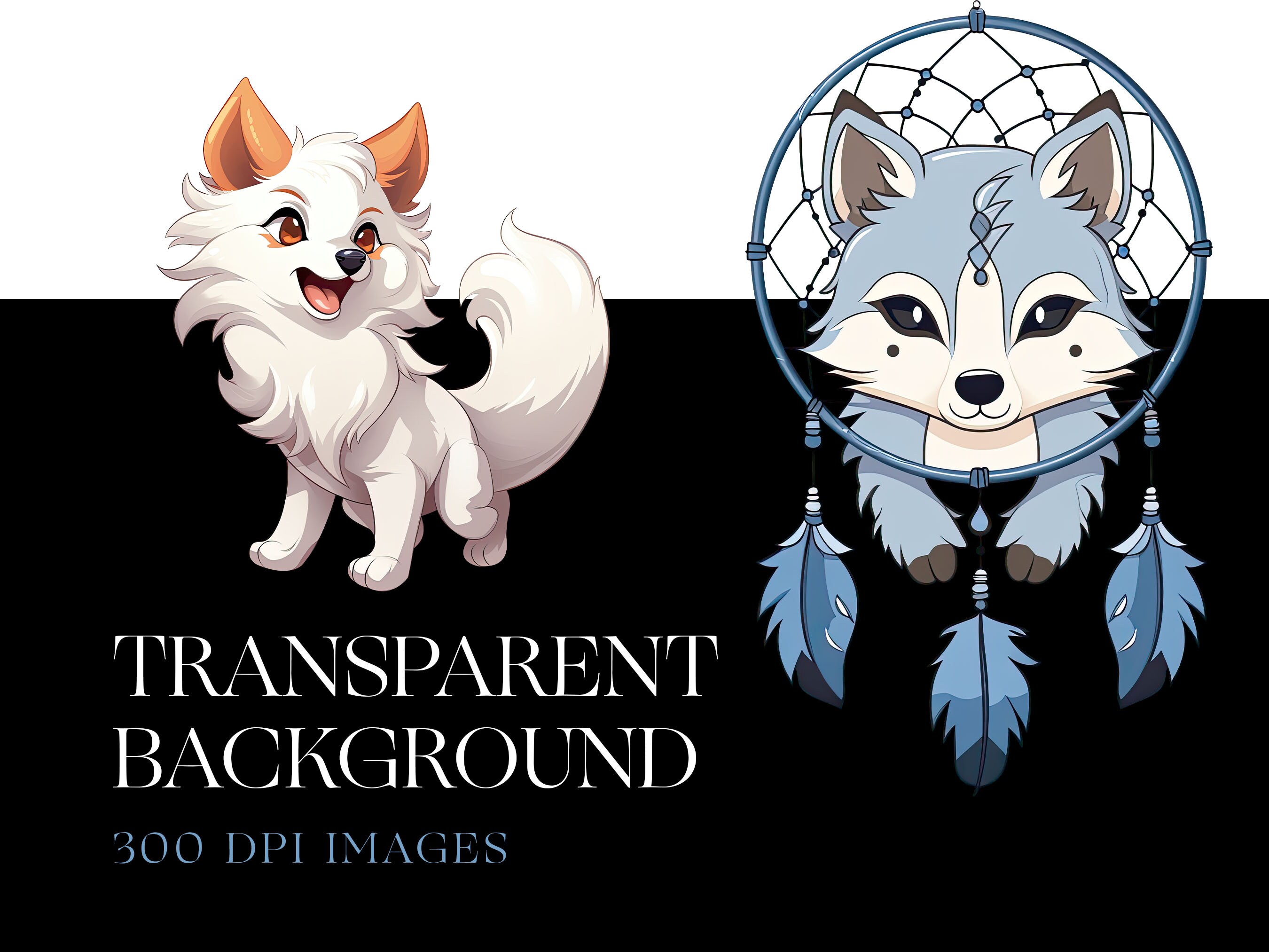Kawaii Wolf Clipart, Baby Fox Watercolor, Cute Wolf, Winter Wolf, Polar ...