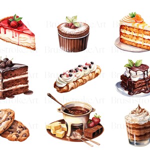 Watercolor Dessert Clipart, Cake, Pie, Donut, Sweet Treats, Food Lover ...
