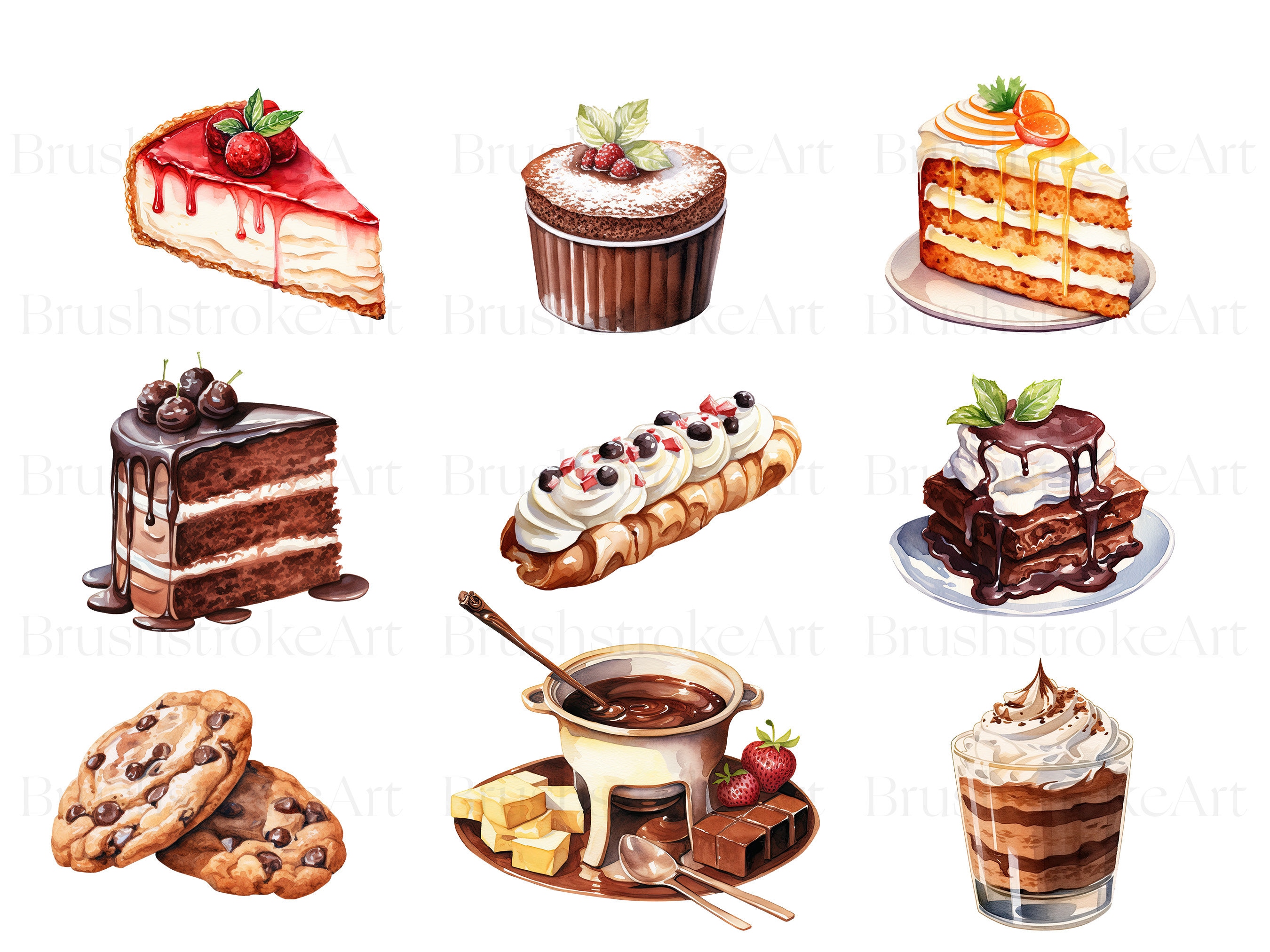 Watercolor Dessert Clipart, Cake, Pie, Donut, Sweet Treats, Food Lover ...
