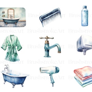 Bathroom Clipart, Watercolor Shower, Washroom, Bathroom Supplies ...