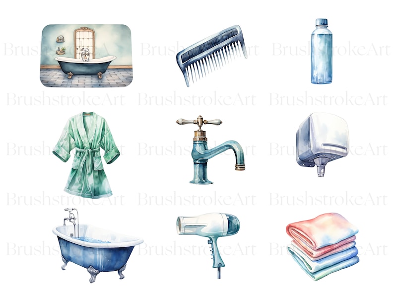Bathroom Clipart, Watercolor Shower, Washroom, Bathroom Supplies ...