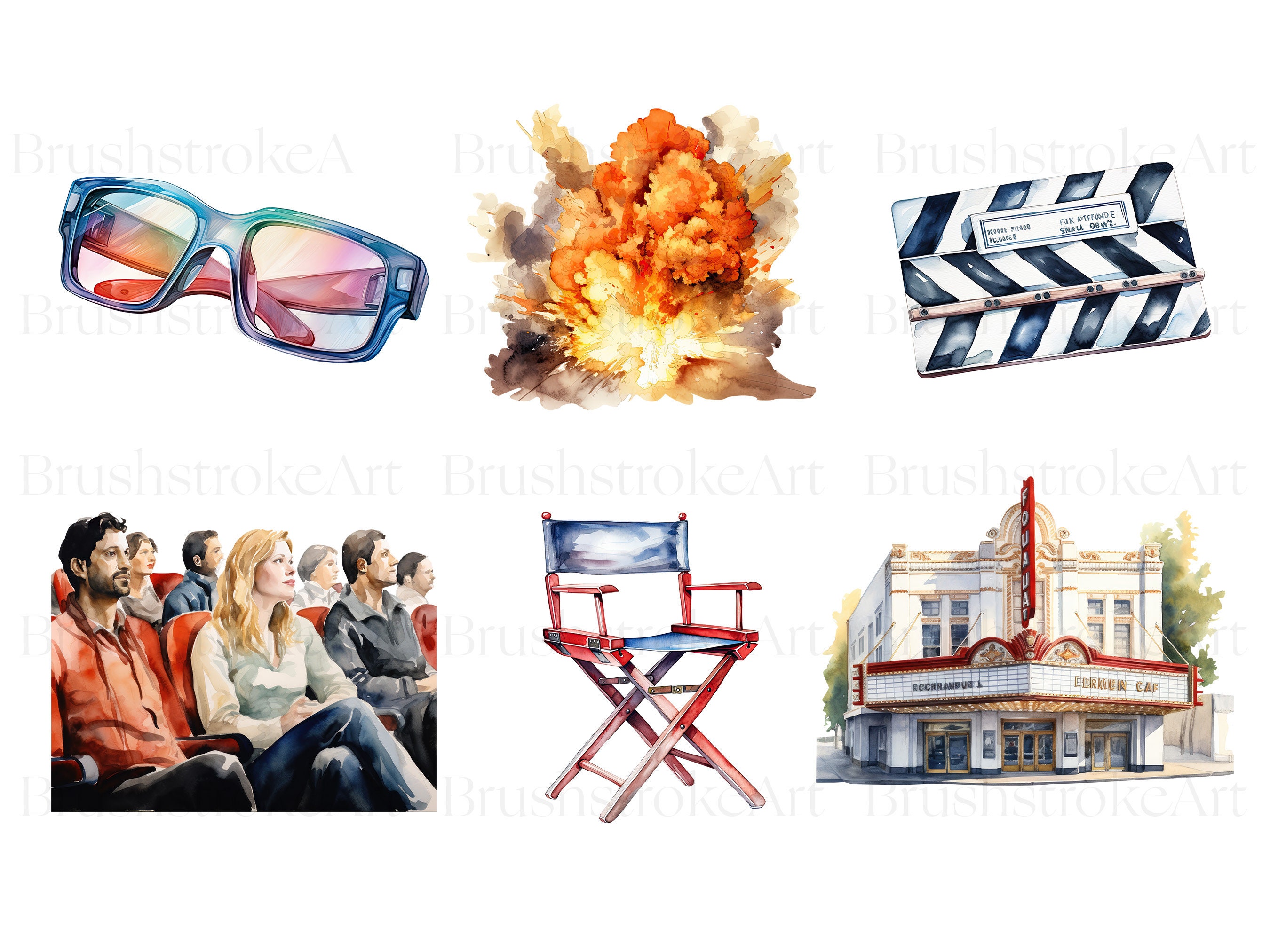 Movie Clipart, Theatre, Popcorn, Camera PNG, Watercolor Film, Cinema ...