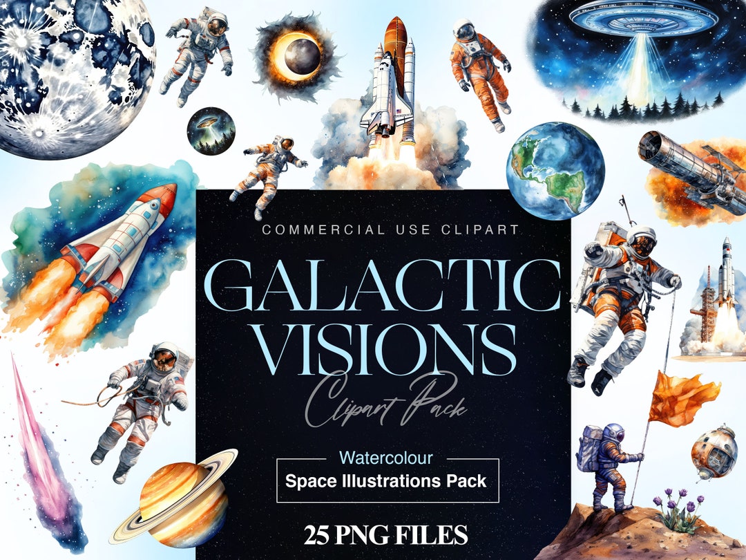 Watercolor Space Clipart, Astronaut, Planet, Alien, Moon Clipart, Space ...