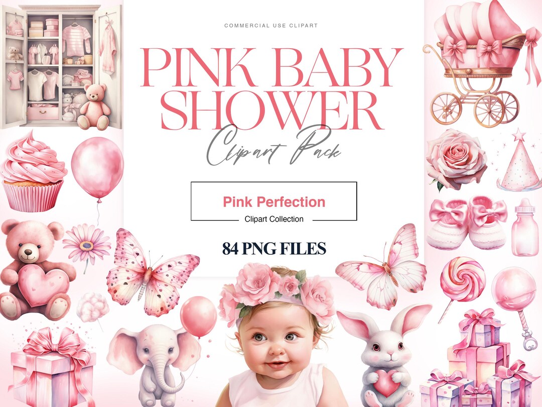 Pink Baby Shower Clipart, Watercolor Baby Girl, Gender Reveal, Its a ...