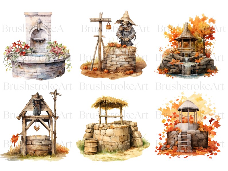 Autumn Well Clipart, Watercolor Well, Fall, Floral Well, Cute Autumn ...