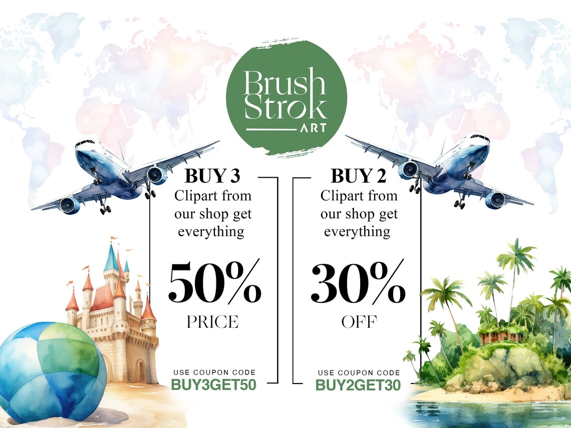 Watercolor Travel Clipart, Summer Travel, Road Trip Clipart, Vacation ...
