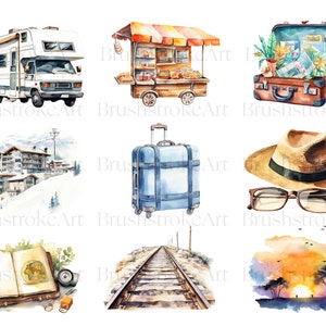 Watercolor Travel Clipart, Summer Travel, Road Trip Clipart, Vacation ...