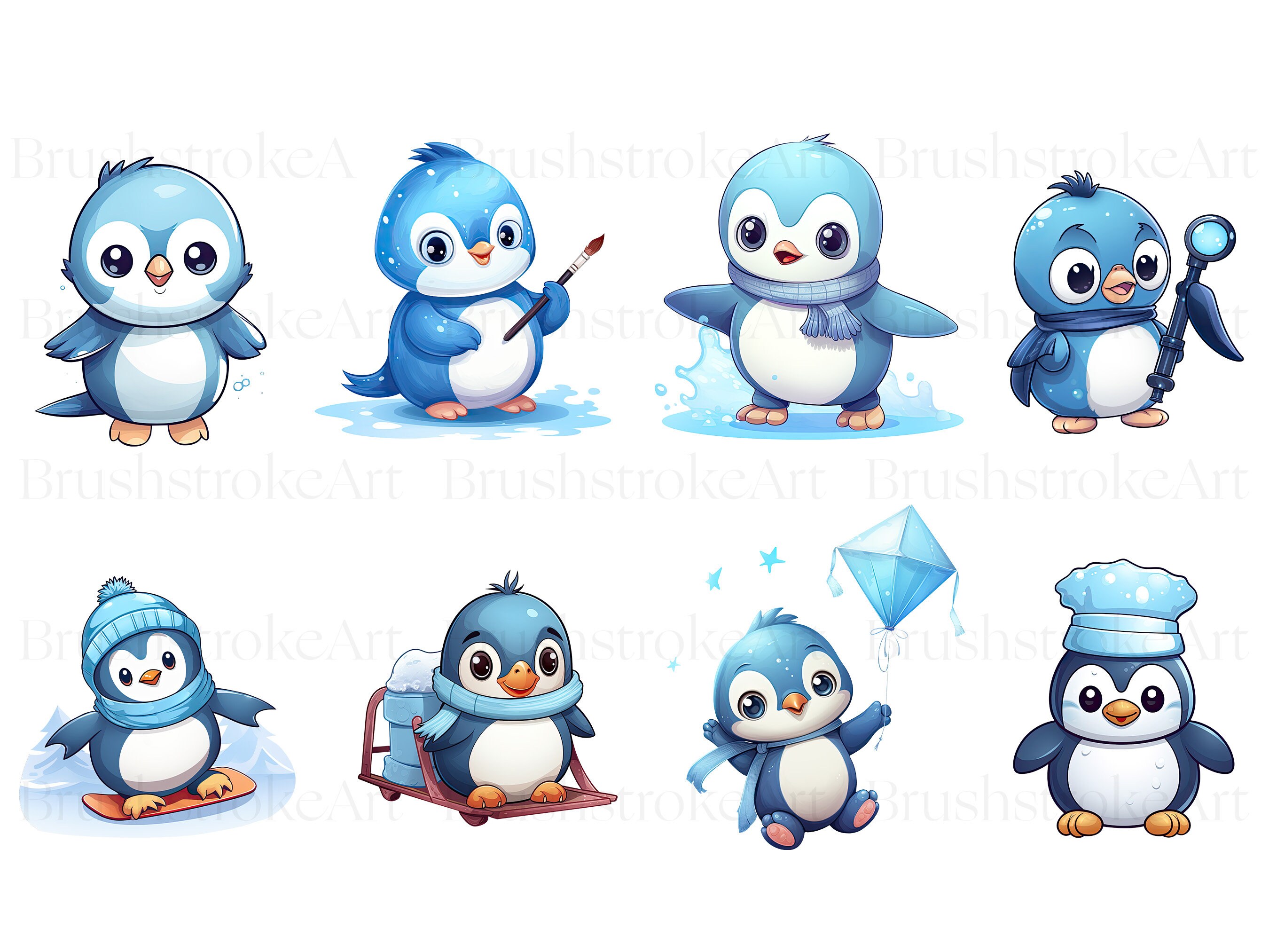 Watercolor Penguin Clipart, Cute Baby Penguin, Arctic Winter Animal ...