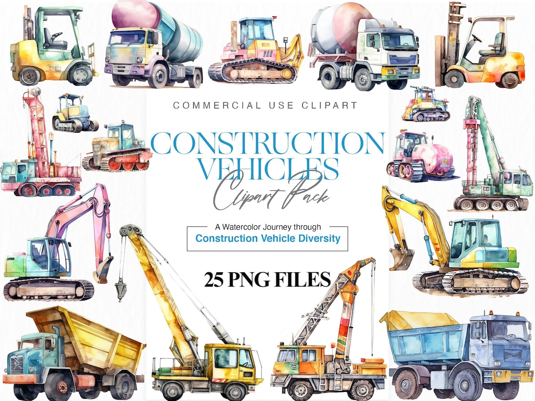 Construction Vehicles Clipart Pack in Pastel Colours - Etsy