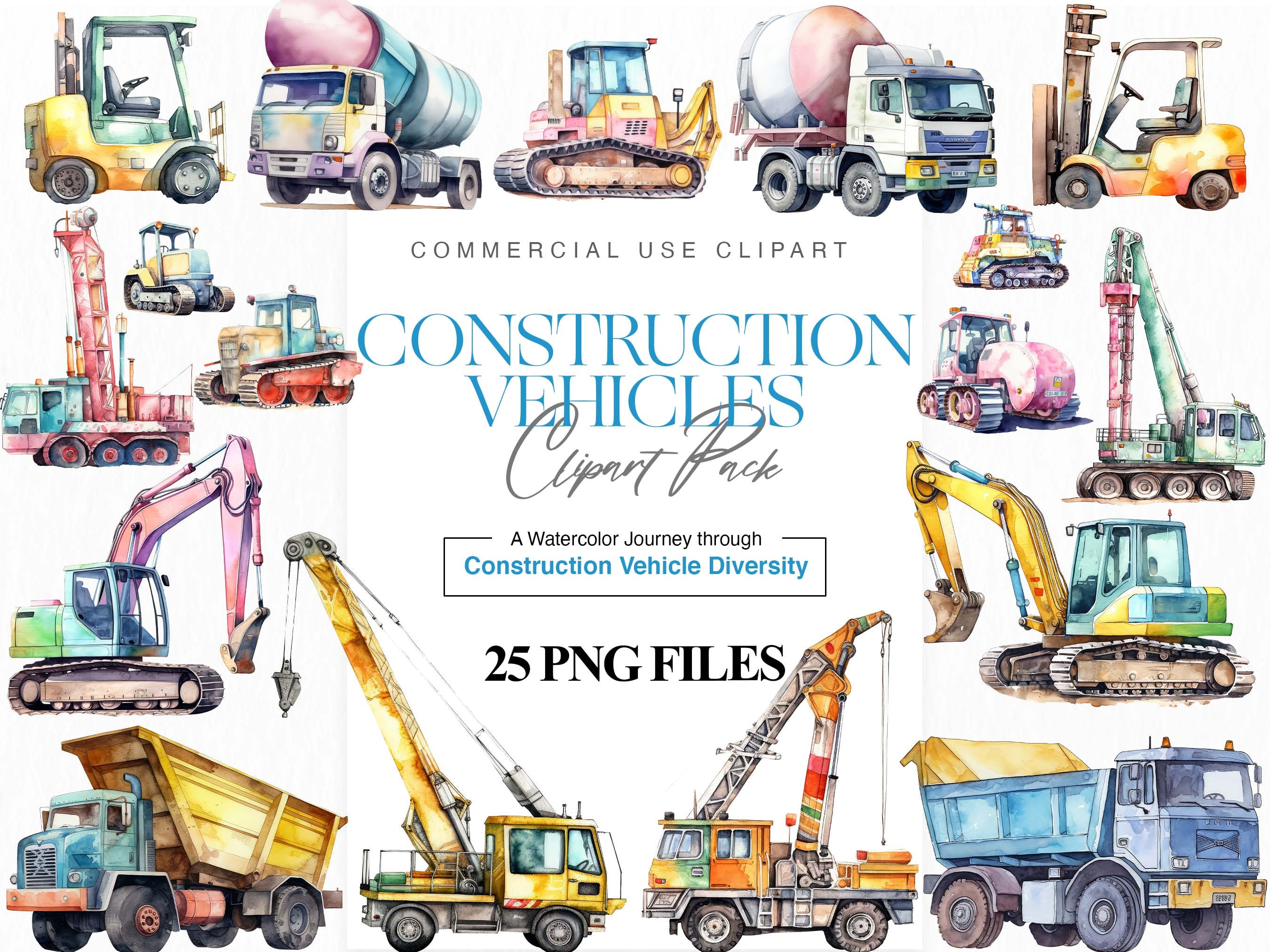 Construction Vehicles Clipart Pack in Pastel Colours - Etsy Australia