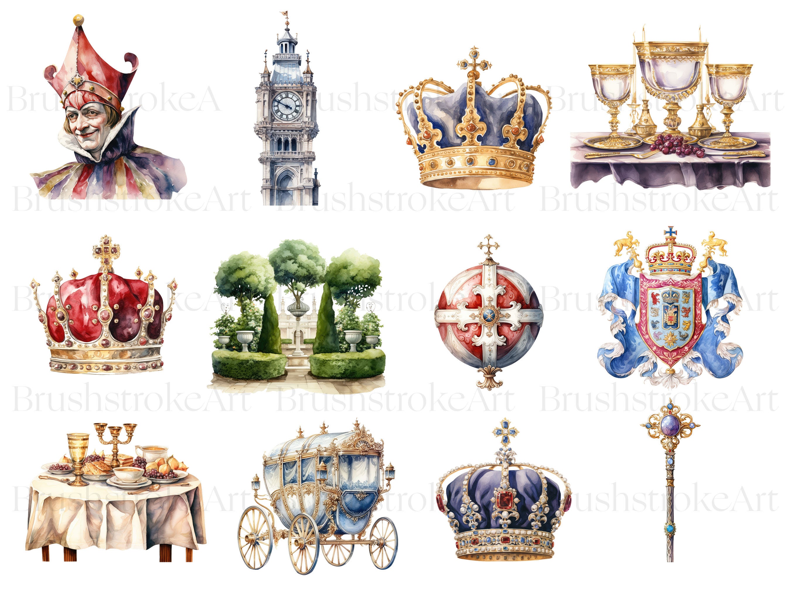 Watercolor Royal Clipart, Princess, Knight, Fairytale, Dragon, Vintage ...
