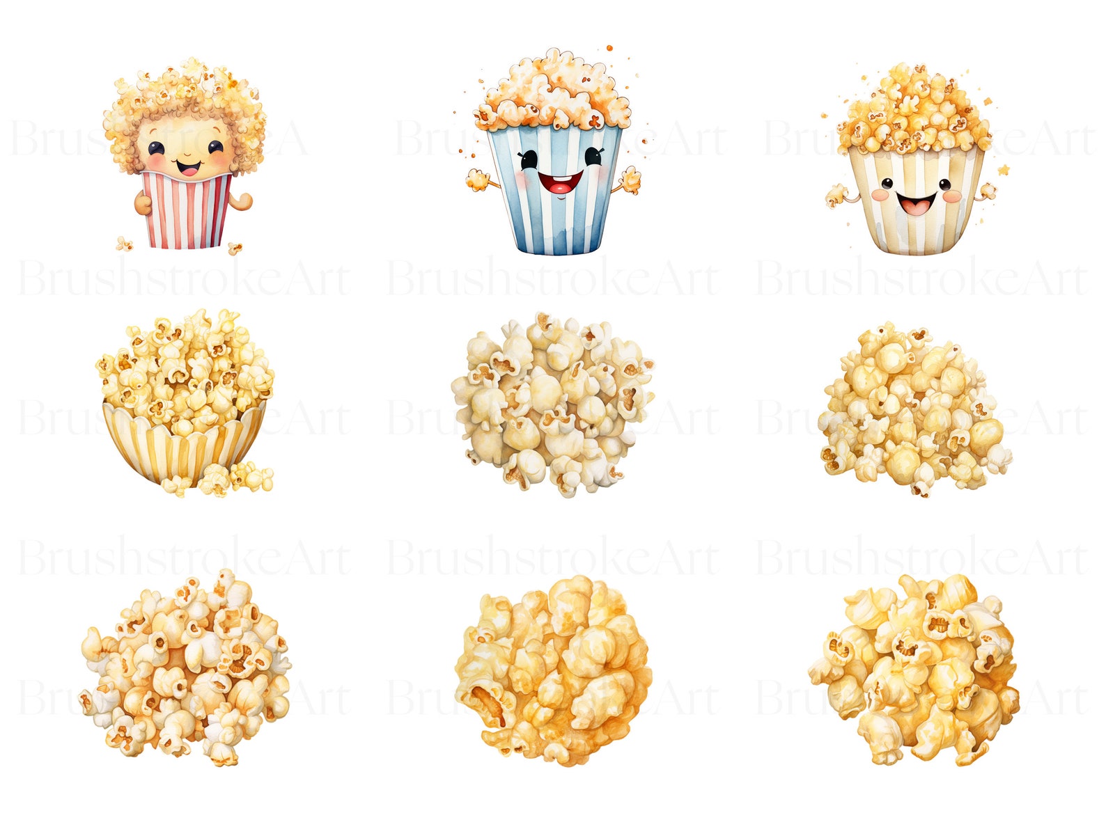 Watercolor Popcorn Clipart, Kawaii Popcorn PNG, Retro Popcorn PNG ...