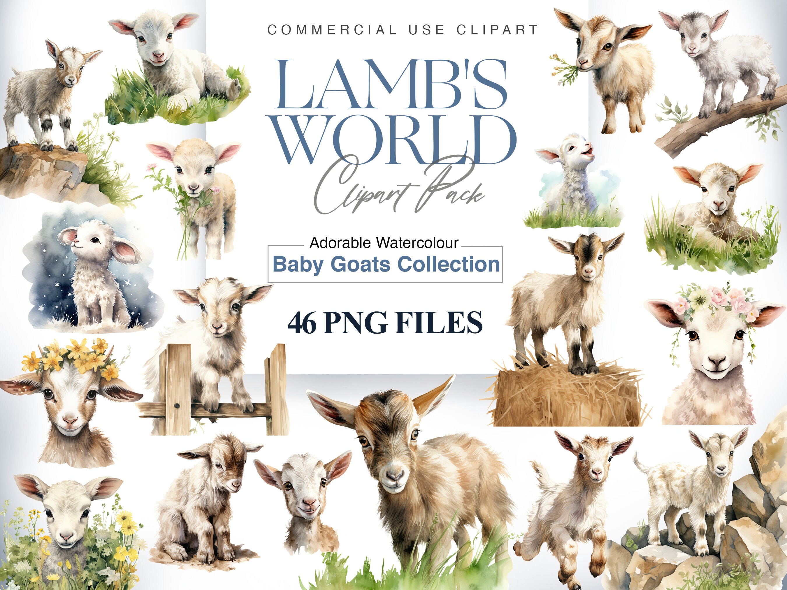 Watercolor Lamb Clipart, Baby Sheep Clipart, Baby Lamb, Farm Animals ...