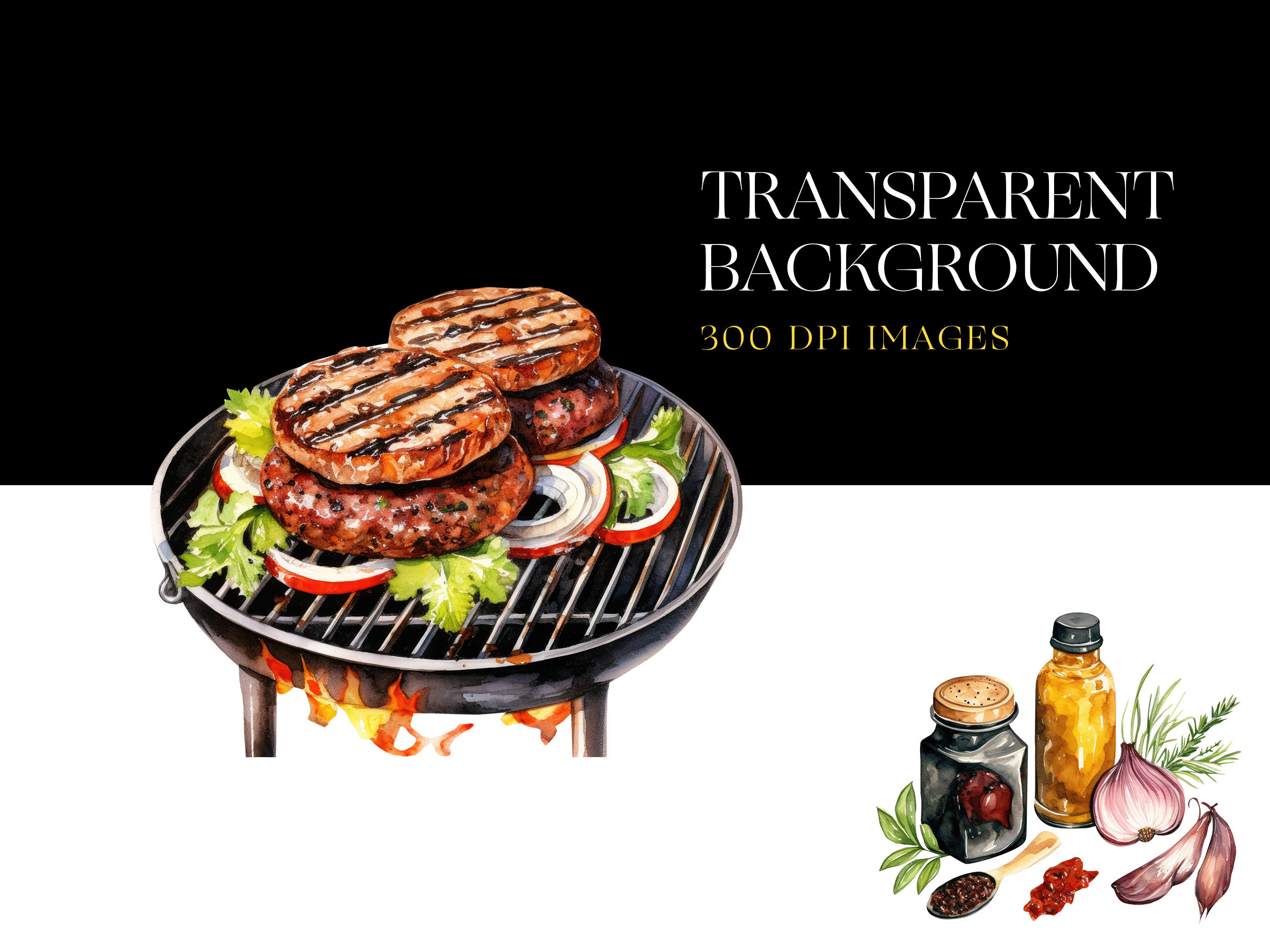 Grill Clipart Pack, Watercolor Barbecue Party, Summer Picnic, Food ...