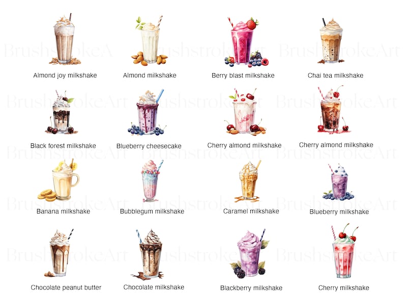 Watercolour Milkshake Clipart: Instant Download PNG Files for Creative ...