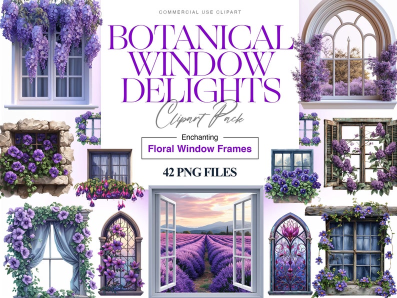 Watercolor Floral Windows Clipart, Spring Morning Window, Cottage Core ...