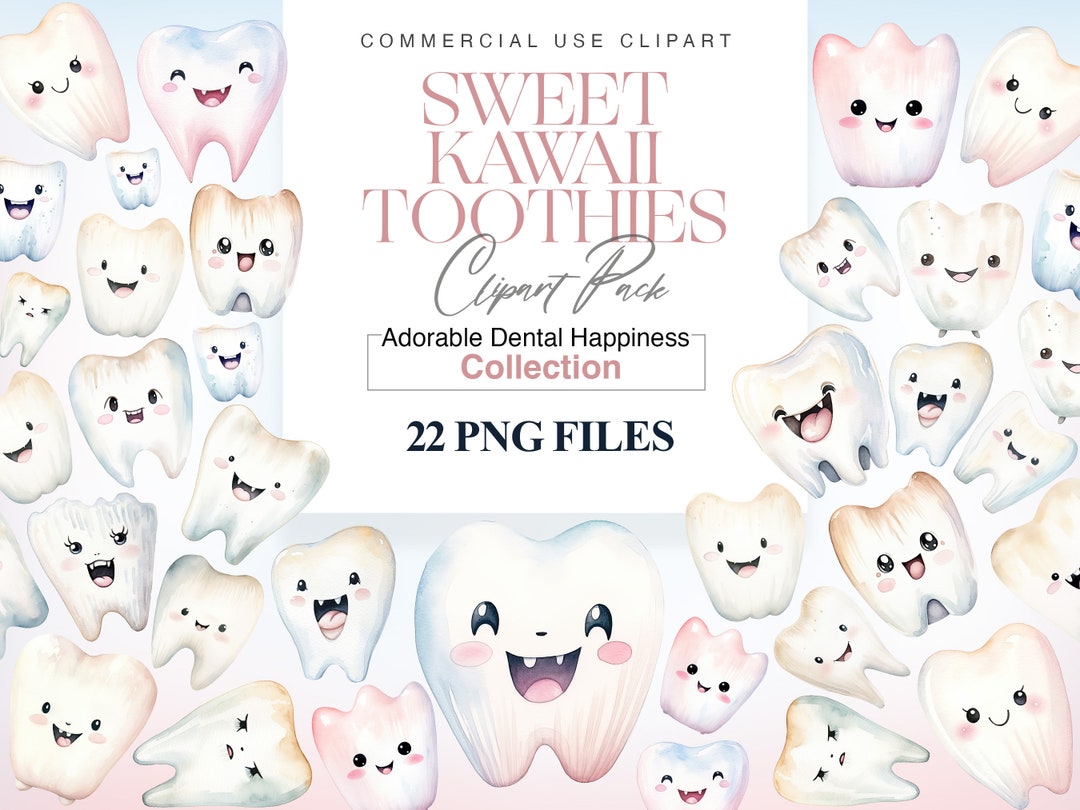 Watercolor Tooth Clipart, First Tooth, Cute Teeth, Children's Kawaii ...
