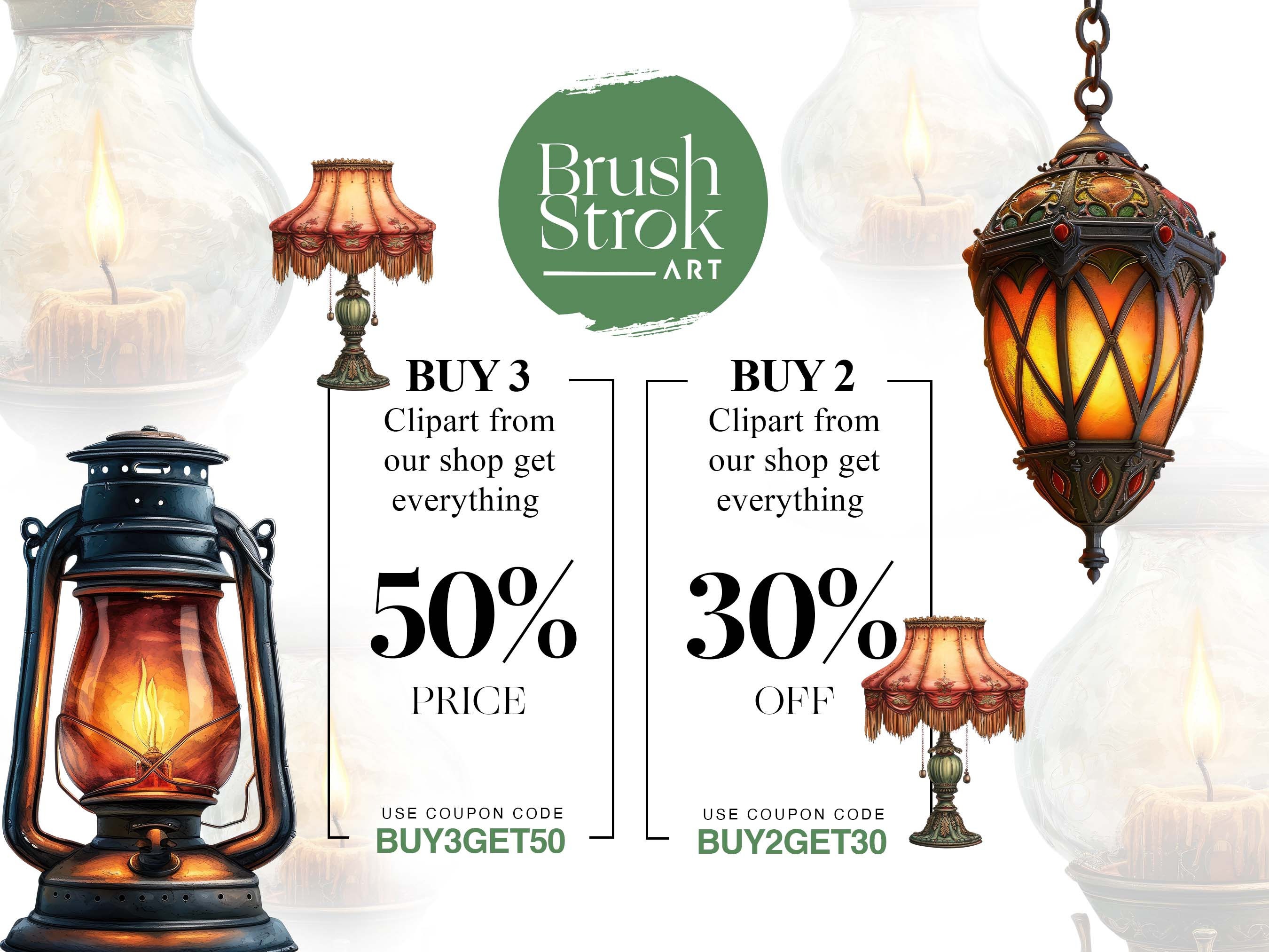 Watercolor Lamp Clipart, Vintage Lantern, Victorian, Bell Shade Lamp ...