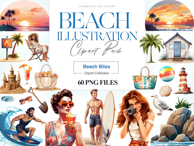 Beach Clipart, Vacation PNG, Sunglasses Bikini, Summer Cocktail, Beach ...