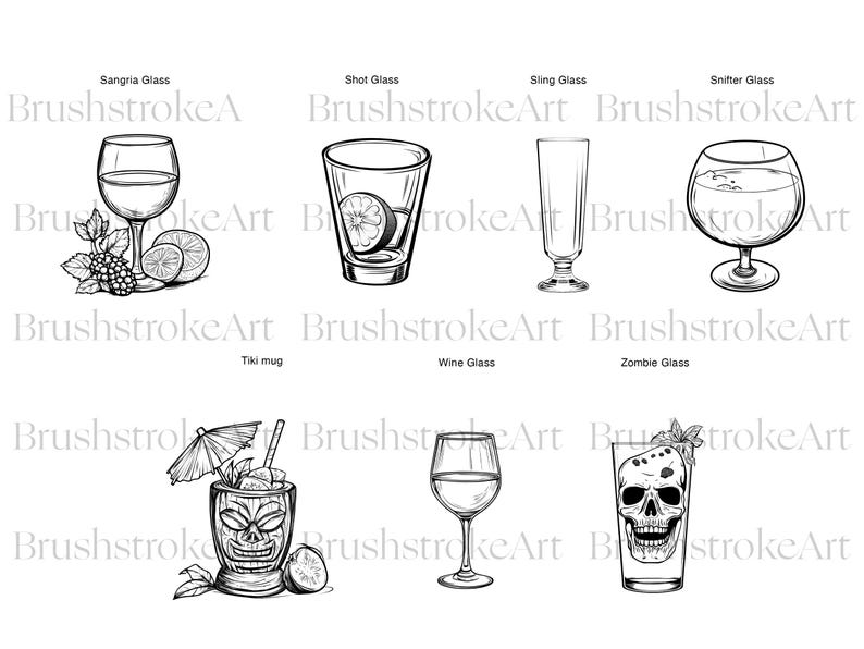 Cocktail Glass Line Art, Cocktail Icon, Martini Glass, Wine Glass ...