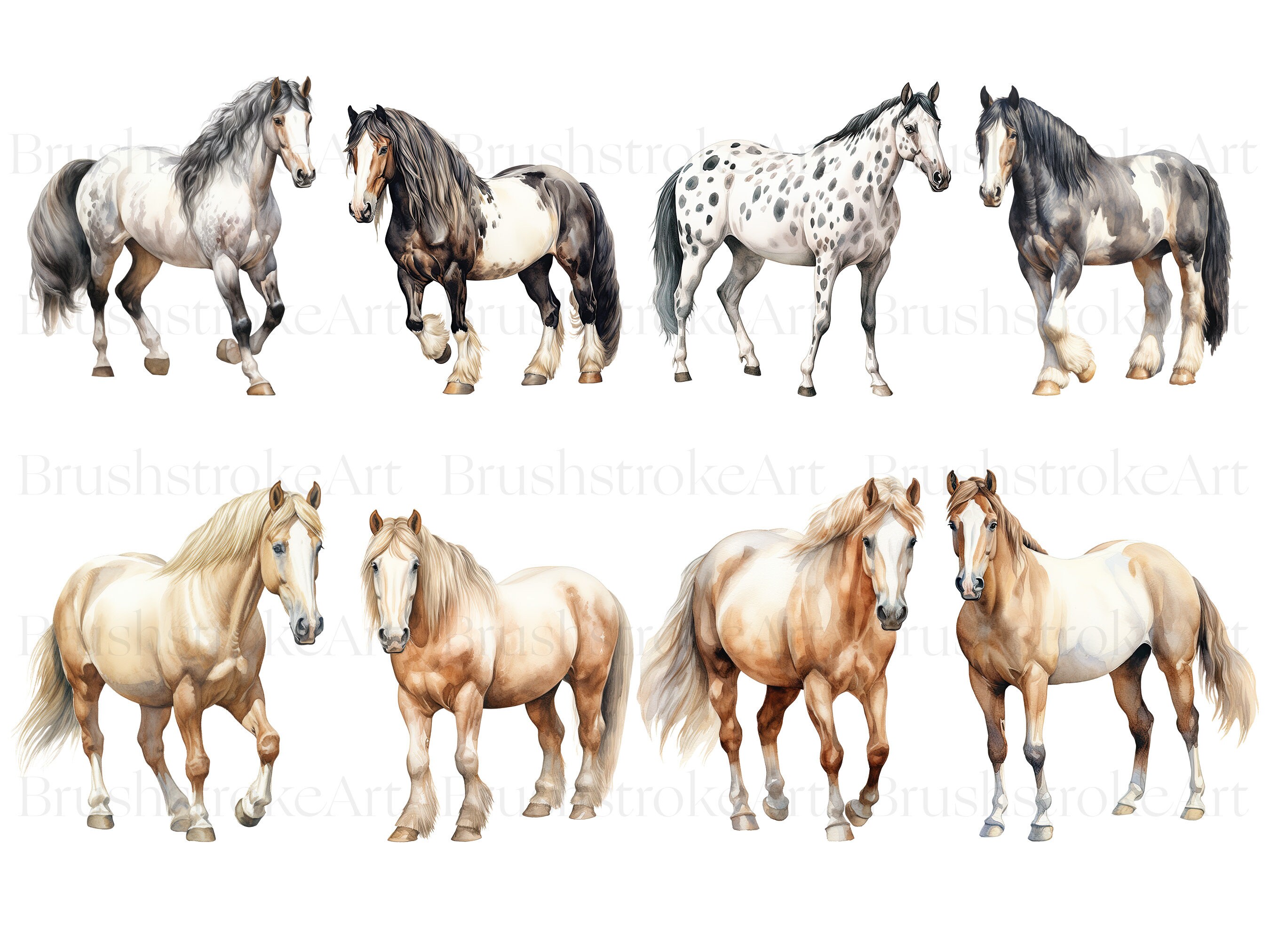 Watercolor Horse Clipart, Farm Animal, Woodland, Nursery, Wall Art ...