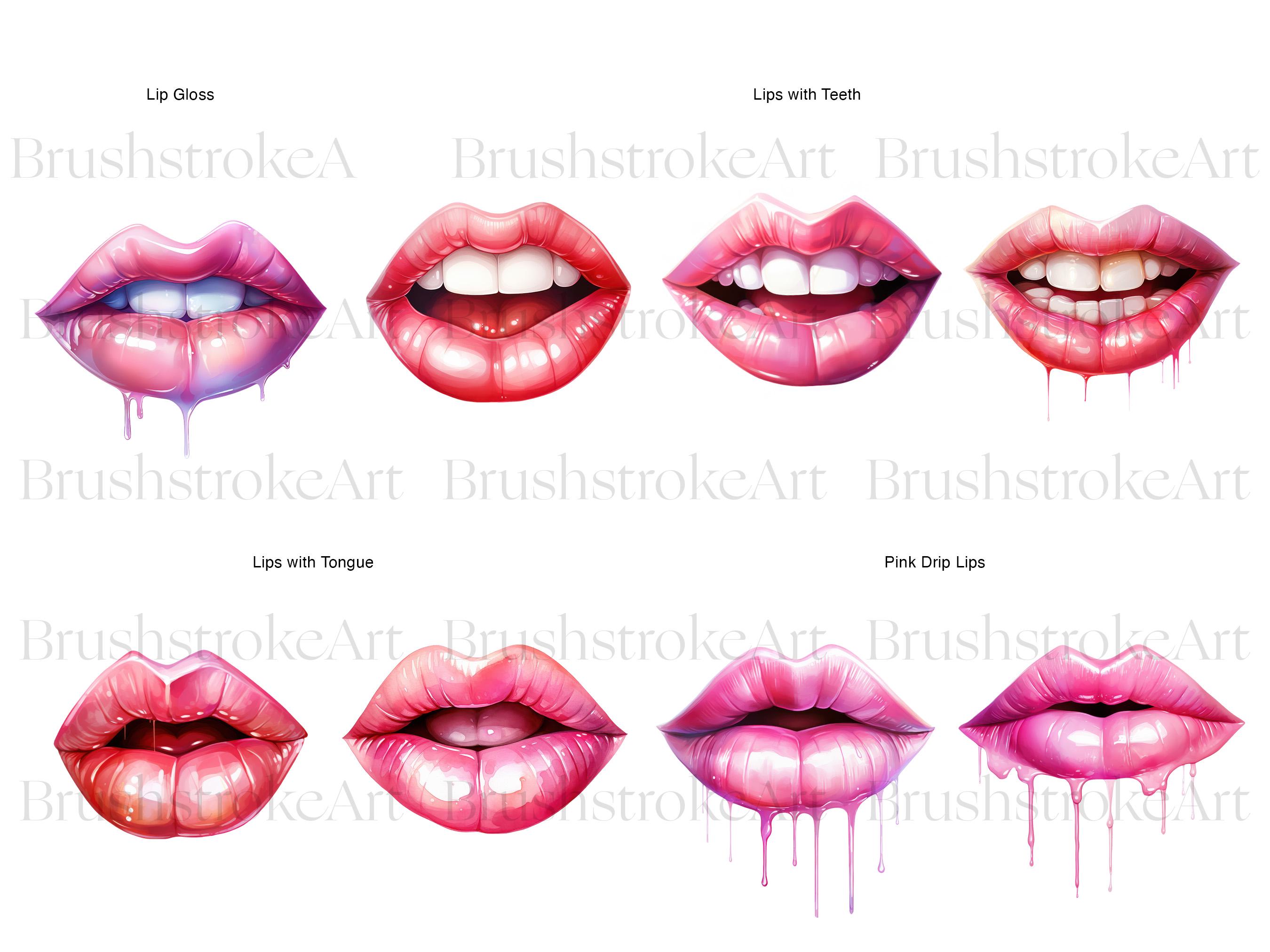 Watercolor Lips Clipart, Rainbow Lips Dripping, Lipstick Kisses, Red ...
