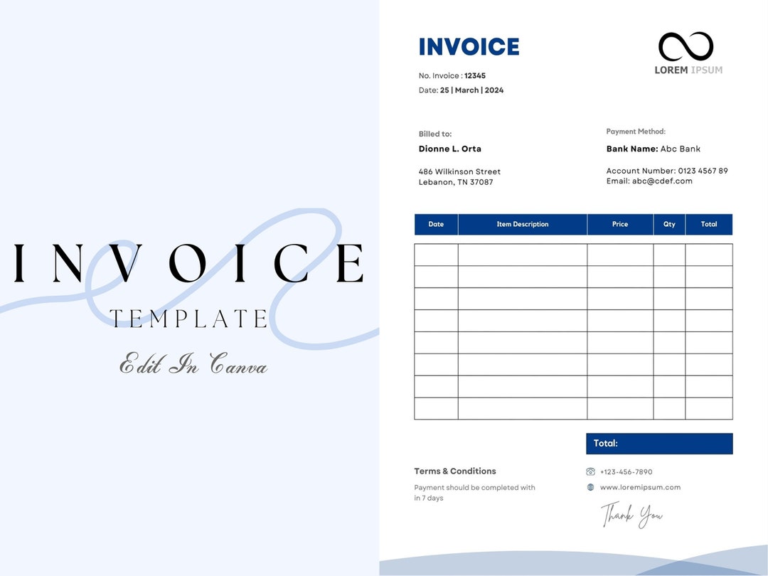 Editable Invoice Template, Printable Invoice Sheets, Blank Invoice PDF ...