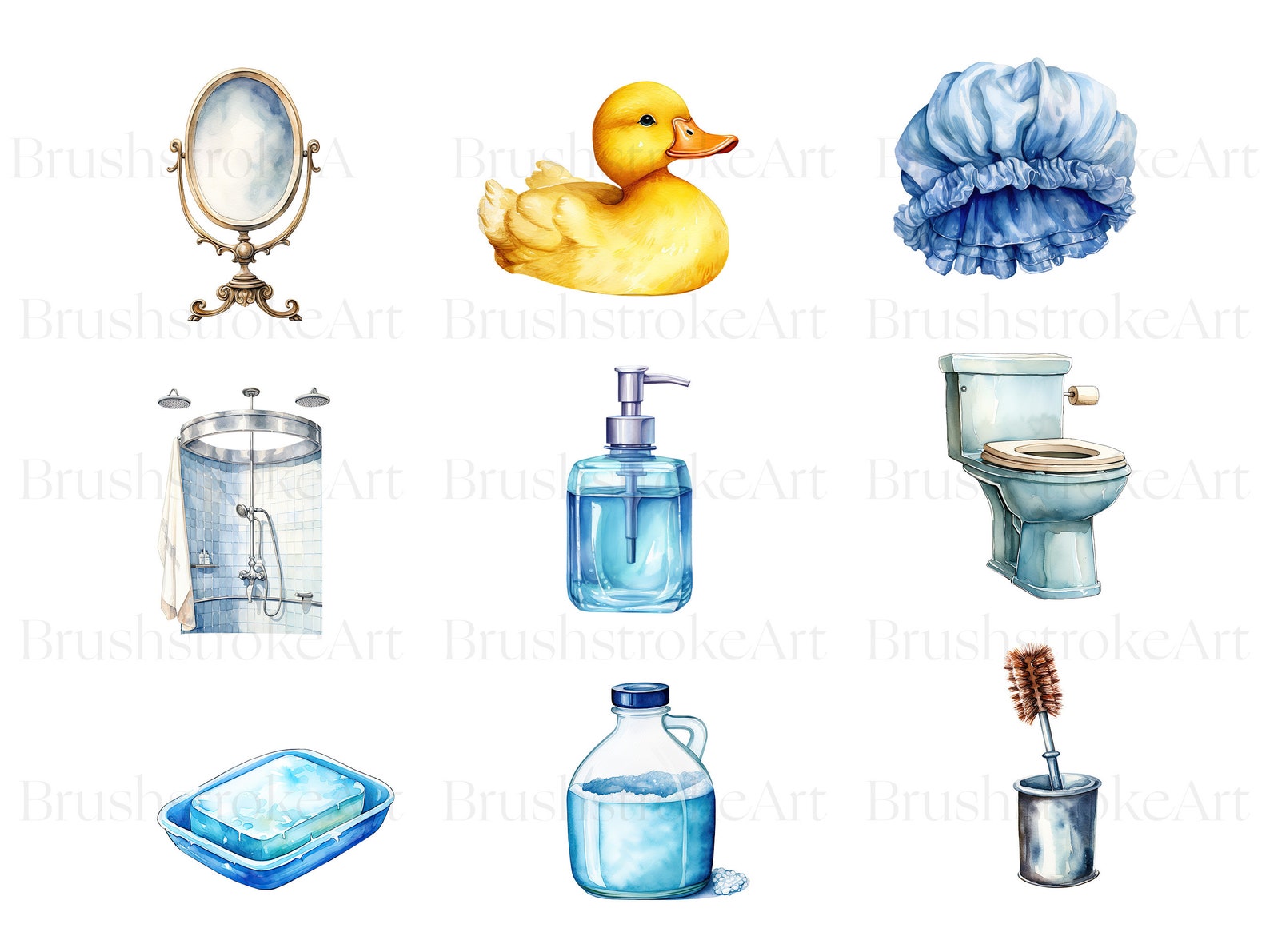 Bathroom Clipart, Watercolor Shower, Washroom, Bathroom Supplies ...