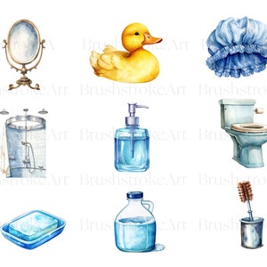 Bathroom Clipart, Watercolor Shower, Washroom, Bathroom Supplies ...