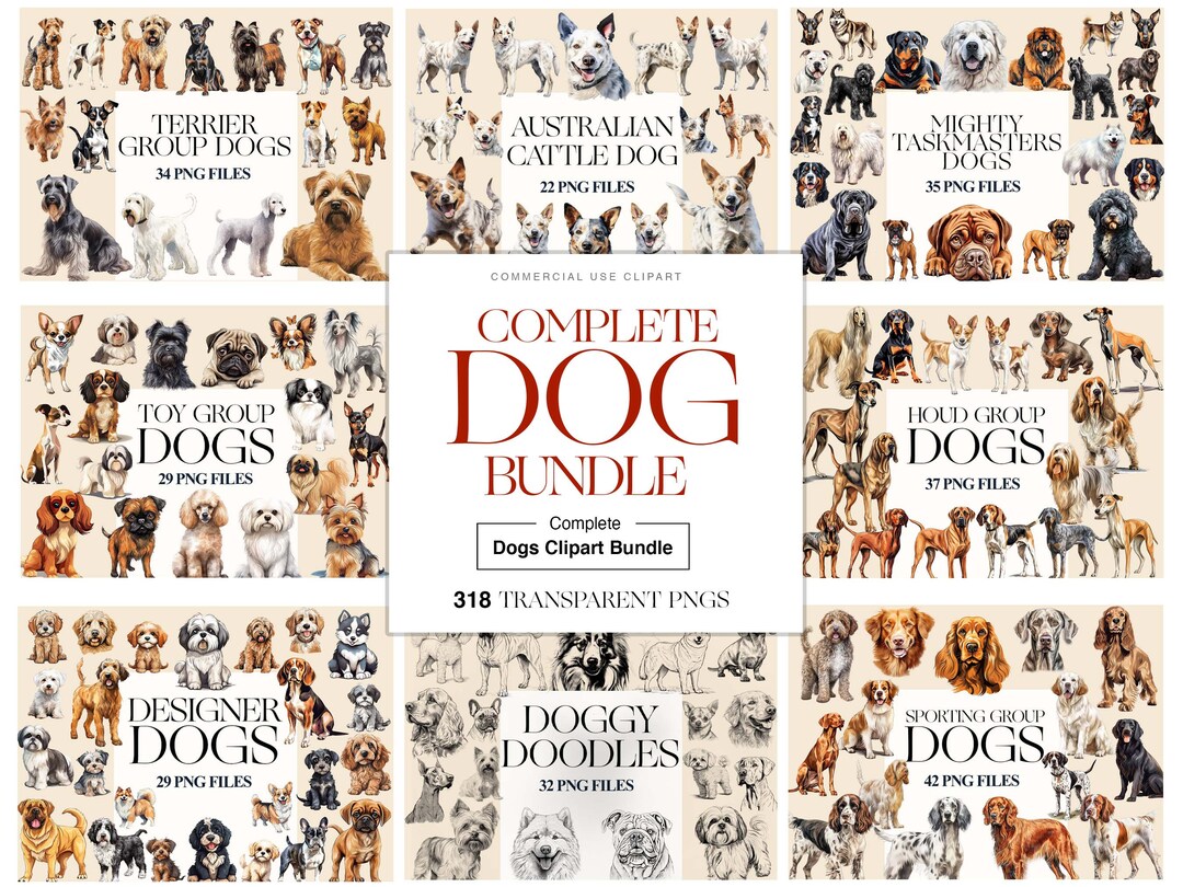 Watercolor Dog Clipart Bundle, Cute Dogs, Dog Breeds, Herding, Terrier ...