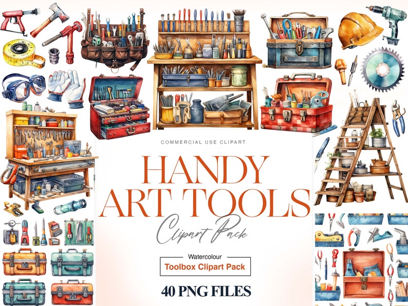 Watercolor Tools Clipart, Men PNG, Handyman, Mechanic Tools, Toolbox ...