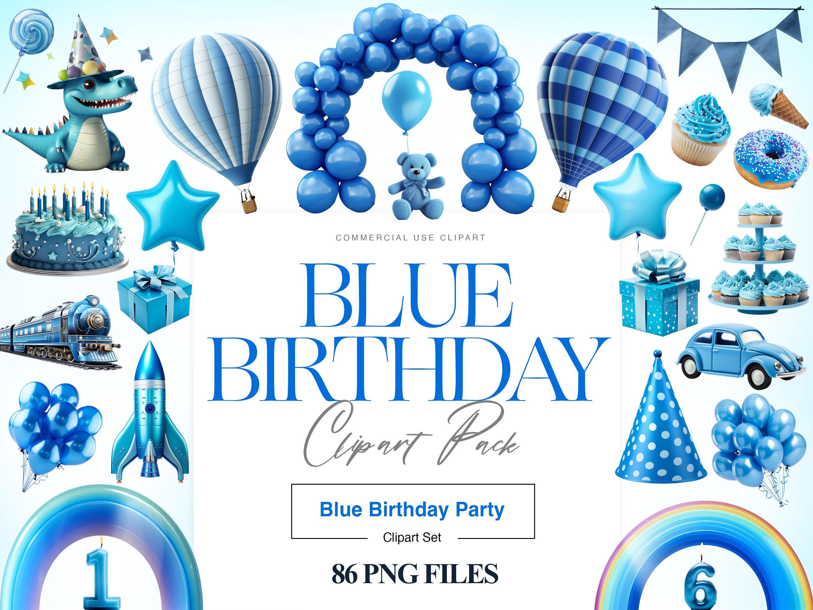 Blue Birthday Clipart, Boys Birthday, Party Clipart, Celebration, Happy ...