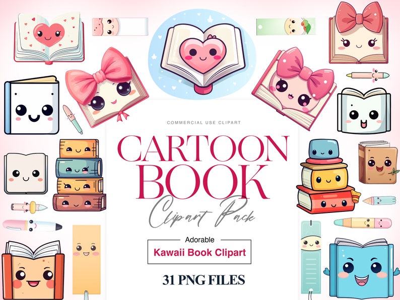 Cute Book Clipart, Kawaii Pencil, Cute Book Icon, Bookmark, Book Lover ...